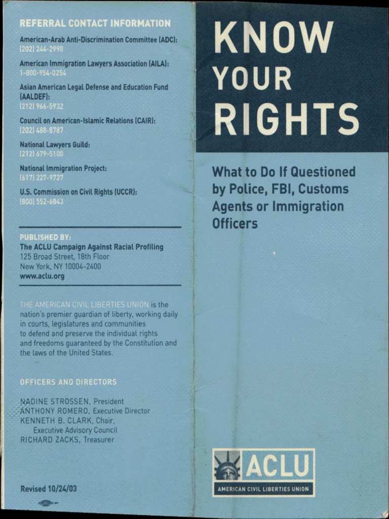 ACLU Pamphlet Know Your Rights | PDF | American Civil Liberties Union ...