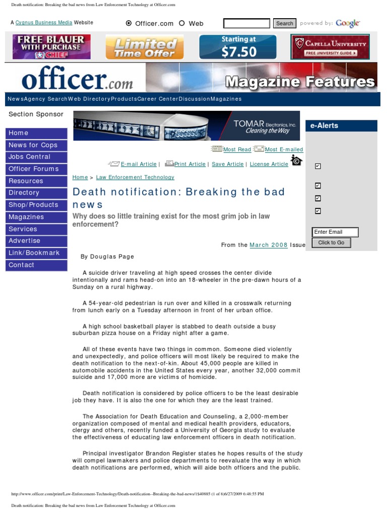 Death Notification: Breaking The Bad News | PDF | Chaplain | Police