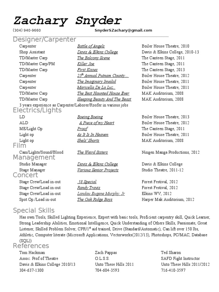 TD Resume Zach Snyder | PDF