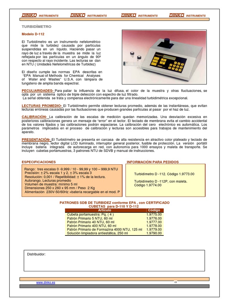 FD112 Turbimetro | PDF | Calibración | Ligero