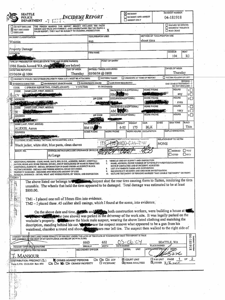 Aaron Alexis Arrest Report | PDF
