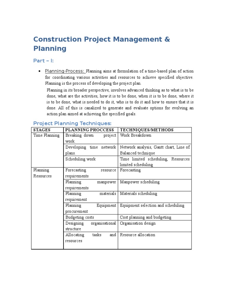 Construction Project Management & Planning: Part - I | PDF | Project ...