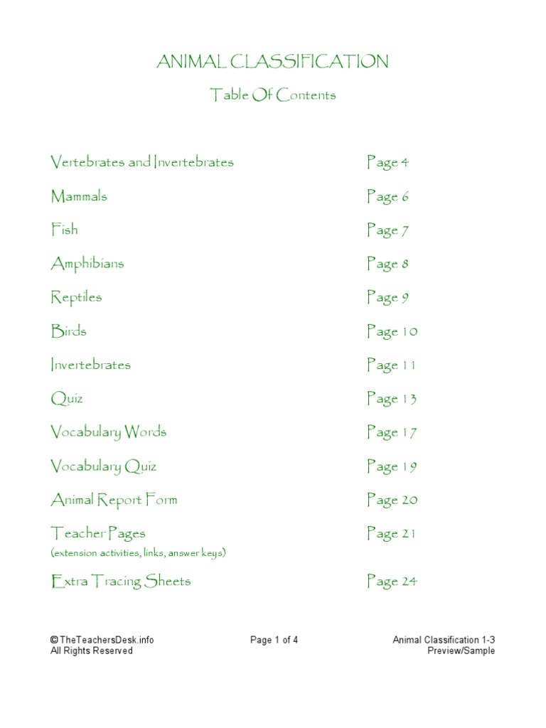 Animal Classification 1-3 Preview | PDF | Invertebrate | Vertebrates