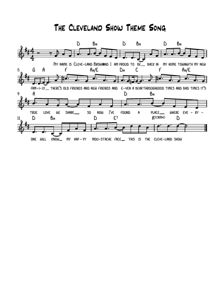 The Cleveland Show Theme Song Sheet Music | PDF | Divertissement (Général)