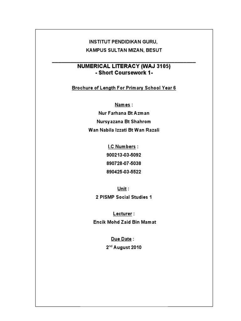Numerical Literacy Coursework Overview | PDF | Travel