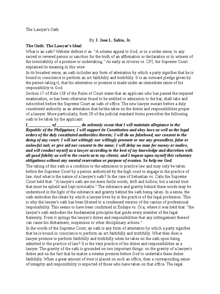 the lawyers oath.pdf | Oath Of Office | Lawyer