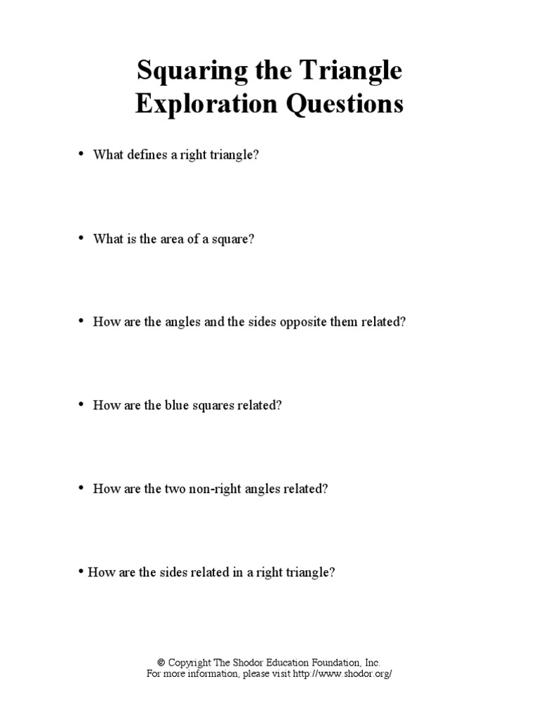 Squaring The Triangle Exploration Questions | PDF