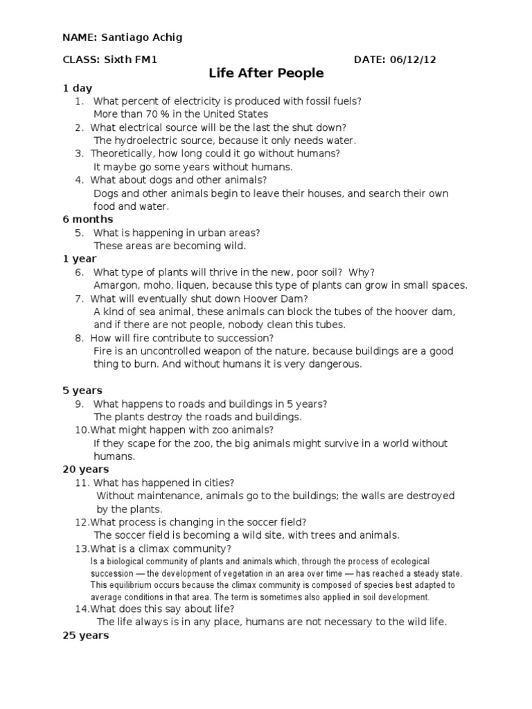 Life After People Worksheet | PDF | Ecology | Nature