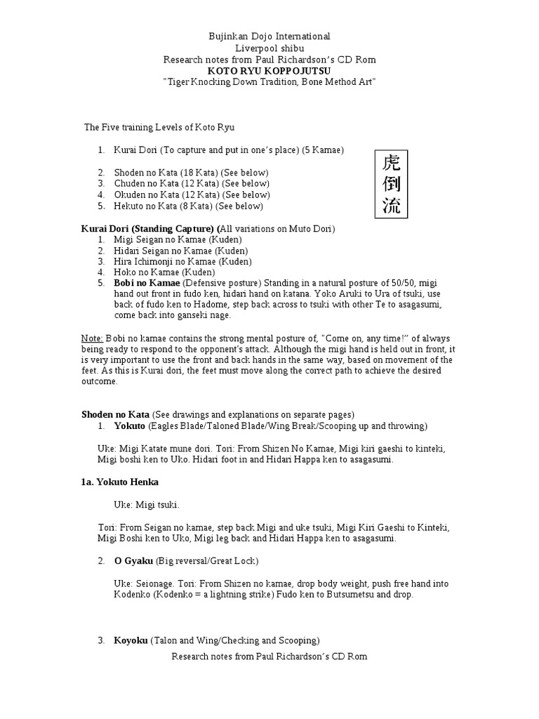 Koto Ryu Koppojutsu Kata | PDF | Aikido | Dō