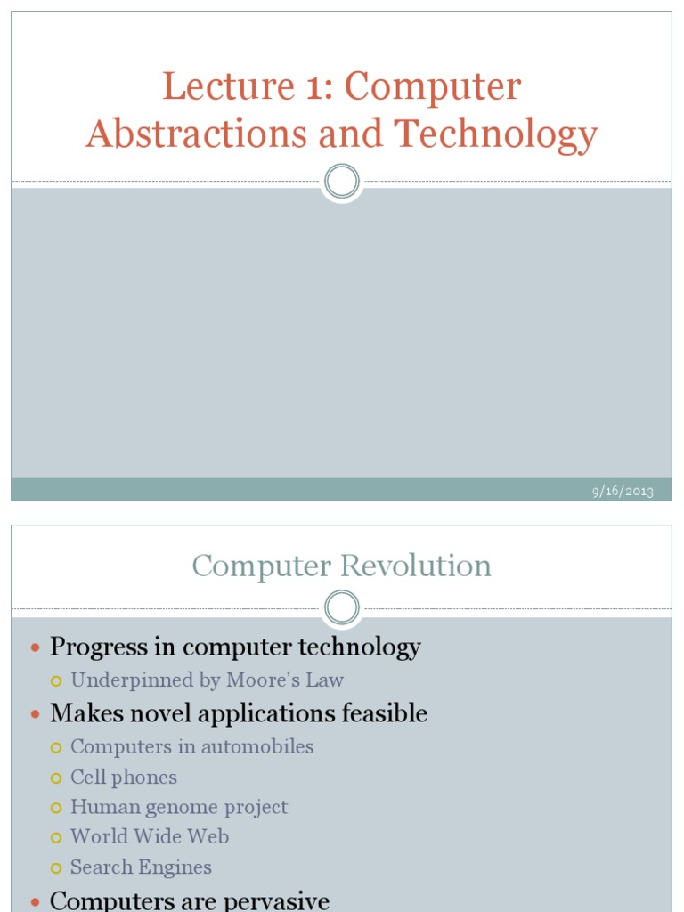 Lecture 1: Computer Abstractions and Technology | PDF | Computer Data Storage | Input/Output
