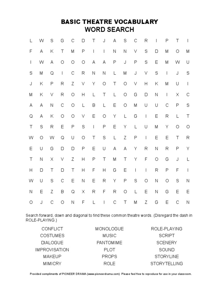 Basic Theatre Vocab Word Search | PDF | Theatre | Performing Arts