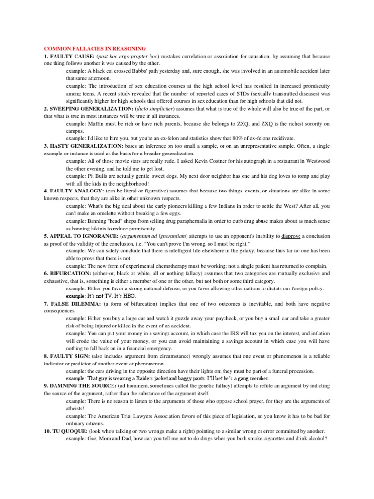 Common Reasoning Fallacies Explained | PDF | Argument | Fallacy