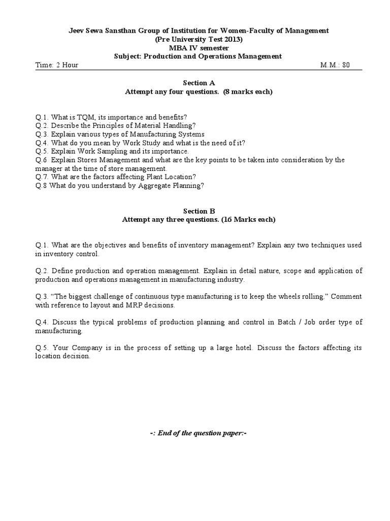 POM Question Paper | PDF