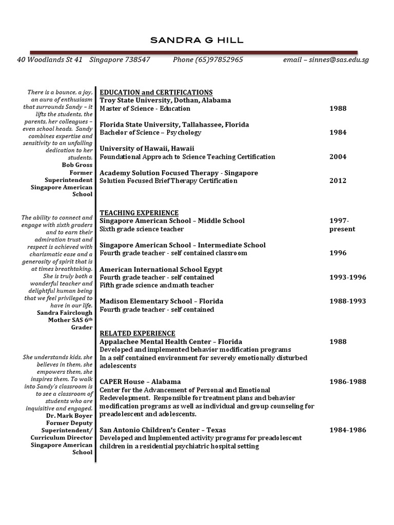 Resume Sandra | Teachers | Curriculum