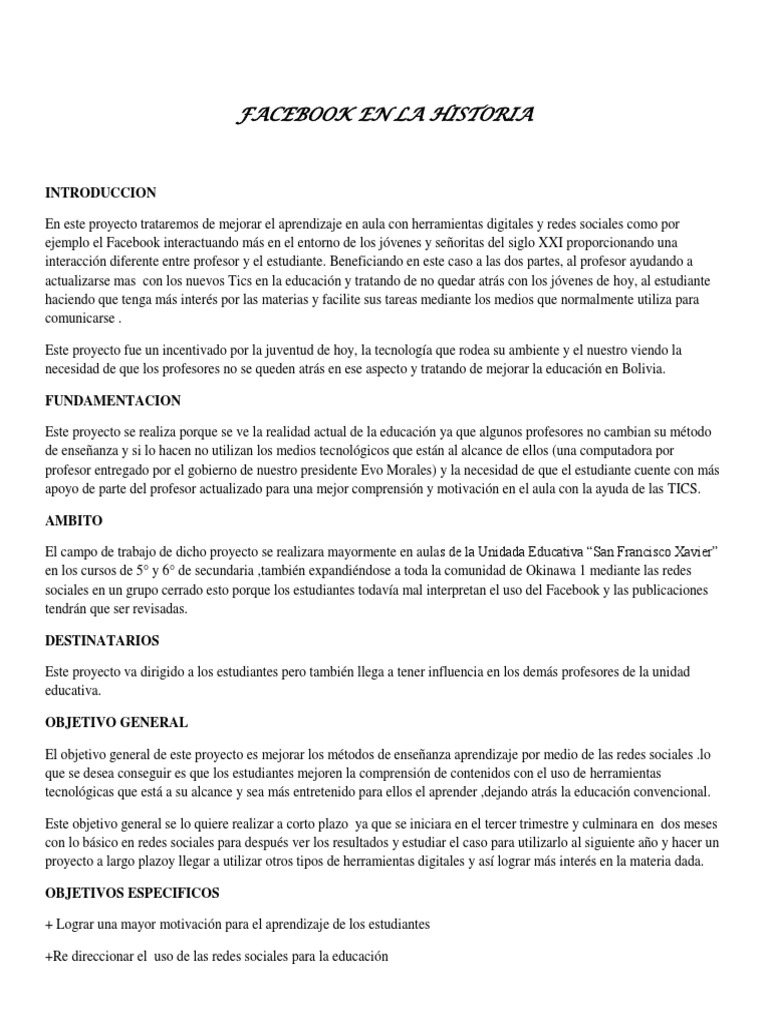 Facebook y La Historia - Rolando Sejas | PDF | Servicio de redes sociales | Maestros