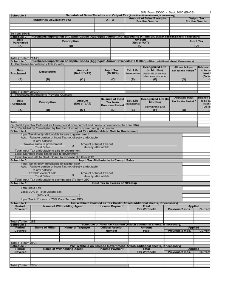 New Form 2550 Q - Quarterly VAT Return P 1-2 (2005 Version) | Download ...