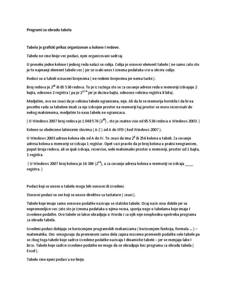 Programi Za Obradu Tabela | PDF