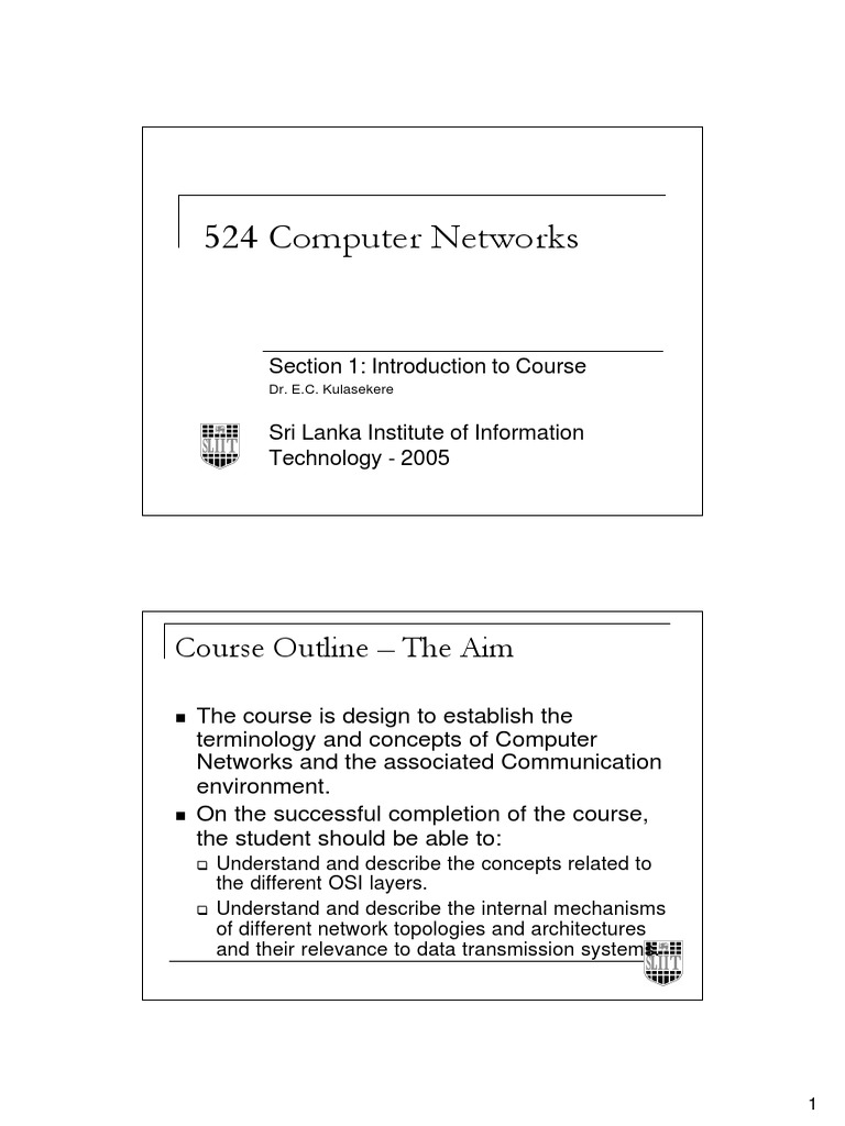 524 Computer Networks: Course Outline - The Aim | PDF | Communications ...