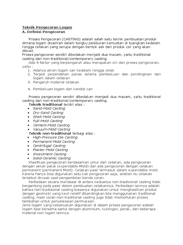 Teknik Pengecoran Logam | PDF