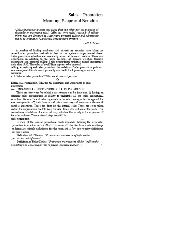 Sales Promotion Meaning, Scope and Benefits: Sales Promotion Means Any ...