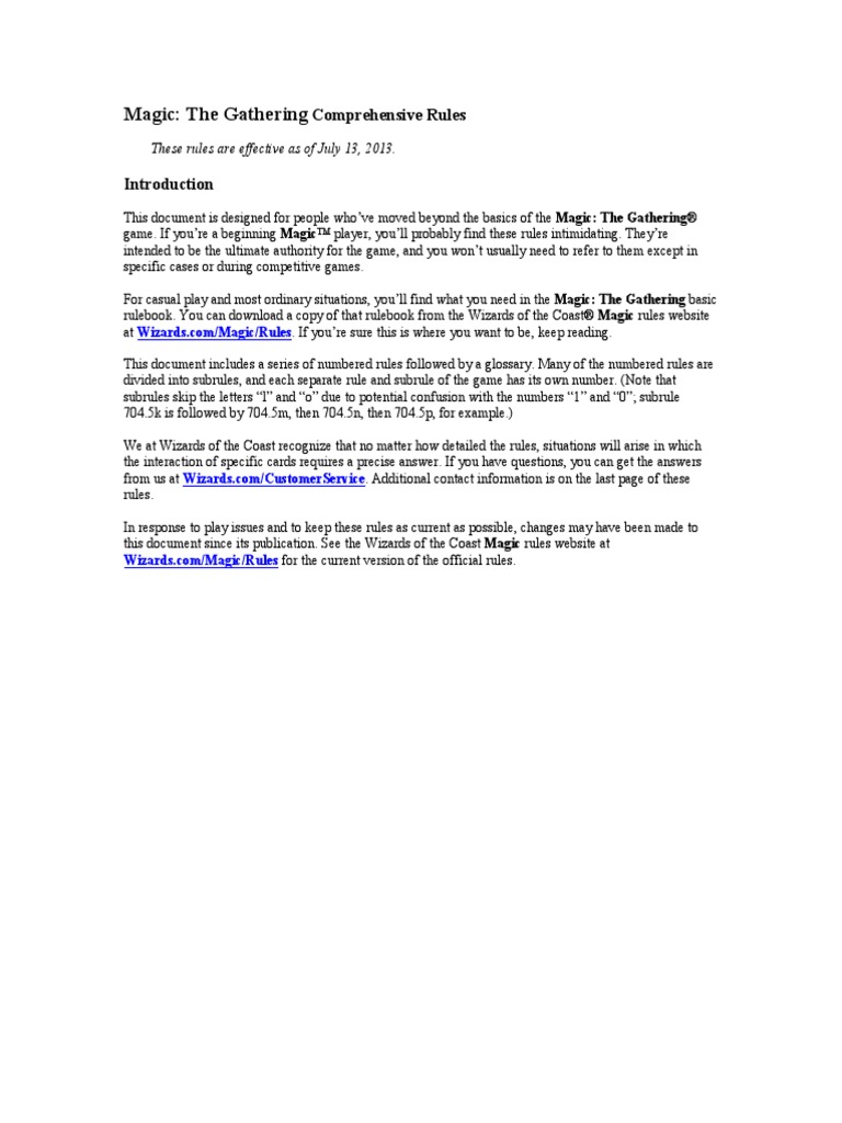 Magic The Gathering Comprehensive Rules | Playing Cards | Gaming