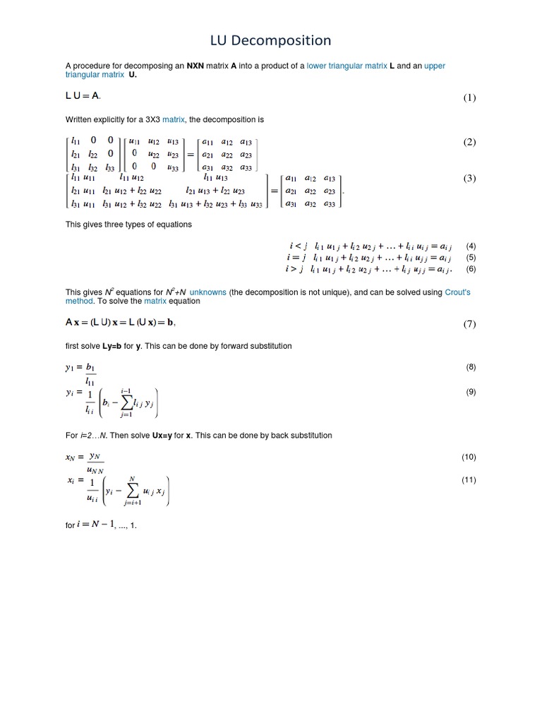 LU Decomposition: Lower Triangular Matrix Upper Triangular Matrix | PDF