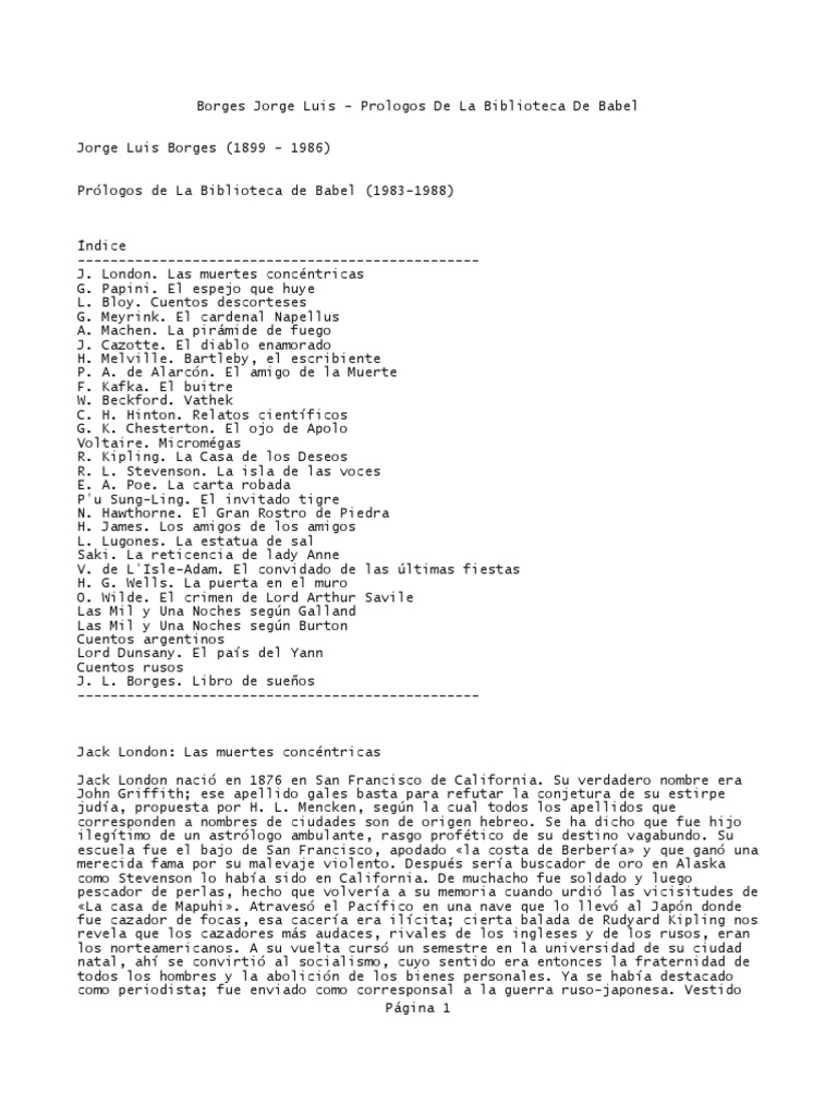 Borges Jorge Luis - Prologos de La Biblioteca de Babel - Bloc de Notas ...