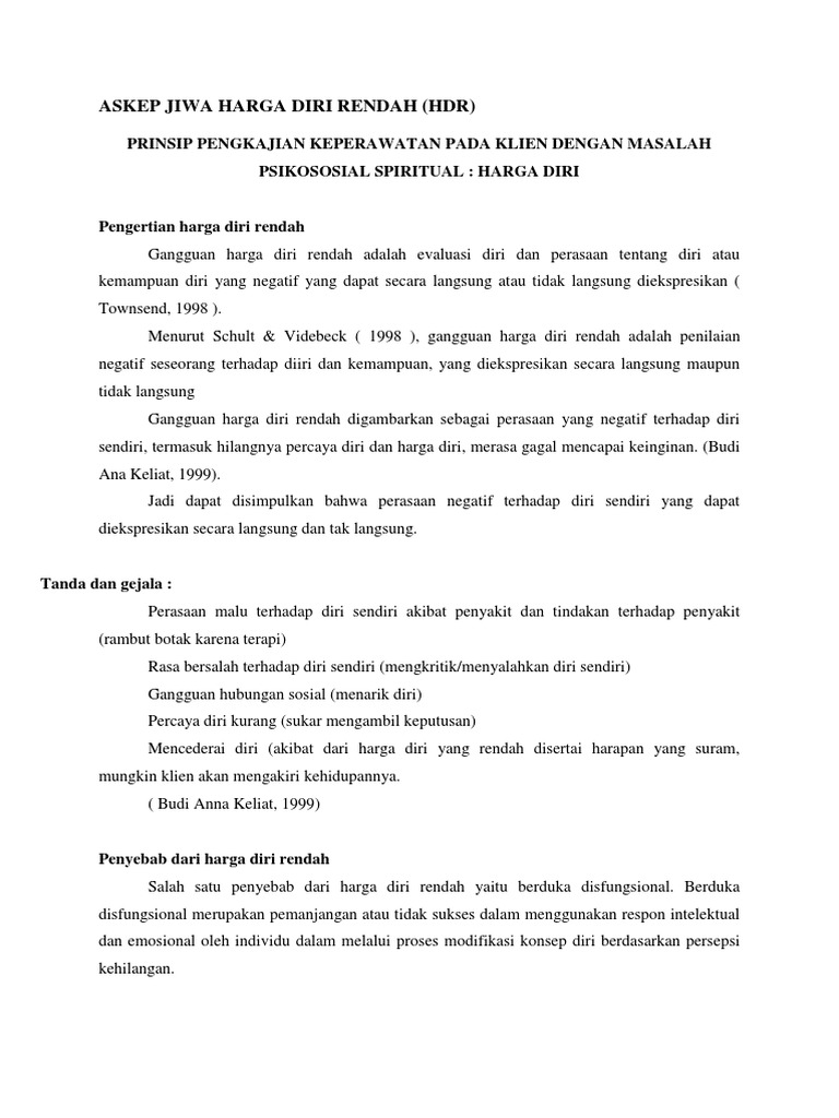 Askep Jiwa Harga Diri Rendah 123 | PDF