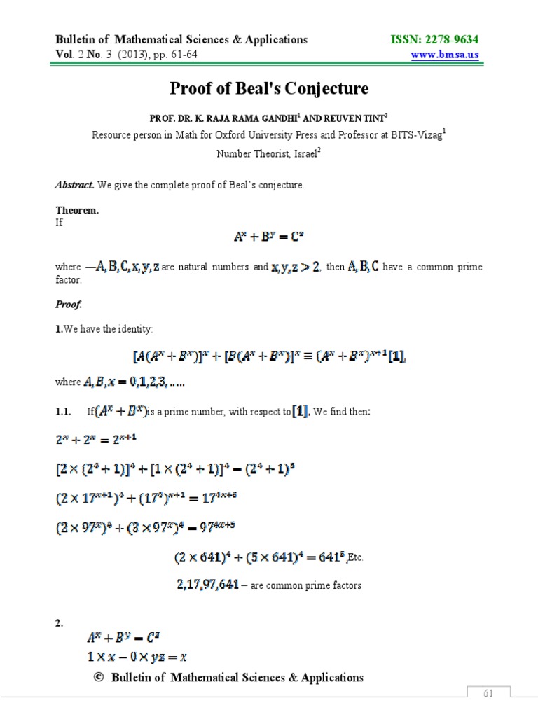 Proof of Beal's Conjecture | PDF | Conjecture | Prime Number