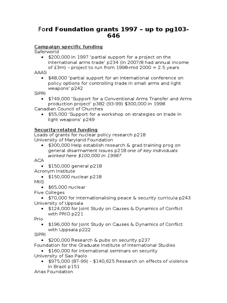 Ford Foundation Grants Overview | PDF | Non Governmental Organization ...
