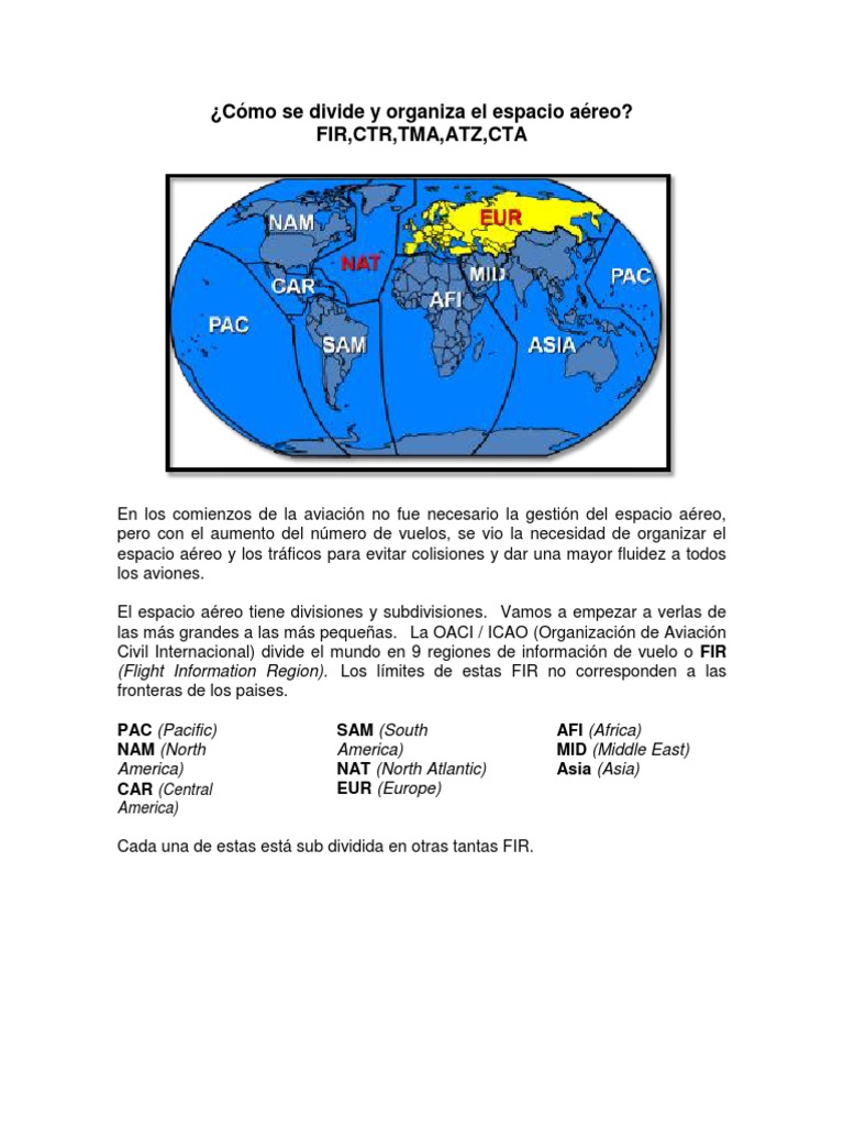 Cómo se divide y organiza el espacio aéreo en FIR, CTR, TMA, ATZ y CTA ...
