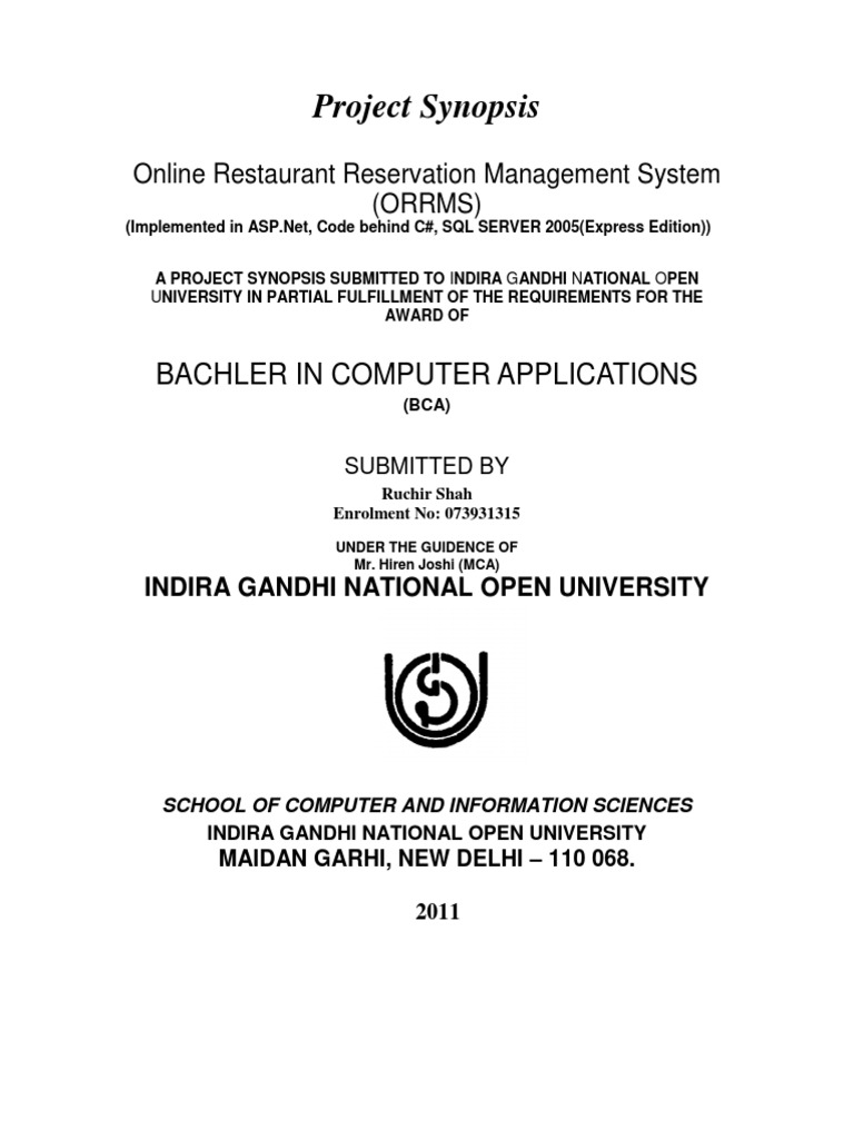Project Synopsis: Bachler in Computer Applications | PDF | Menu | Databases