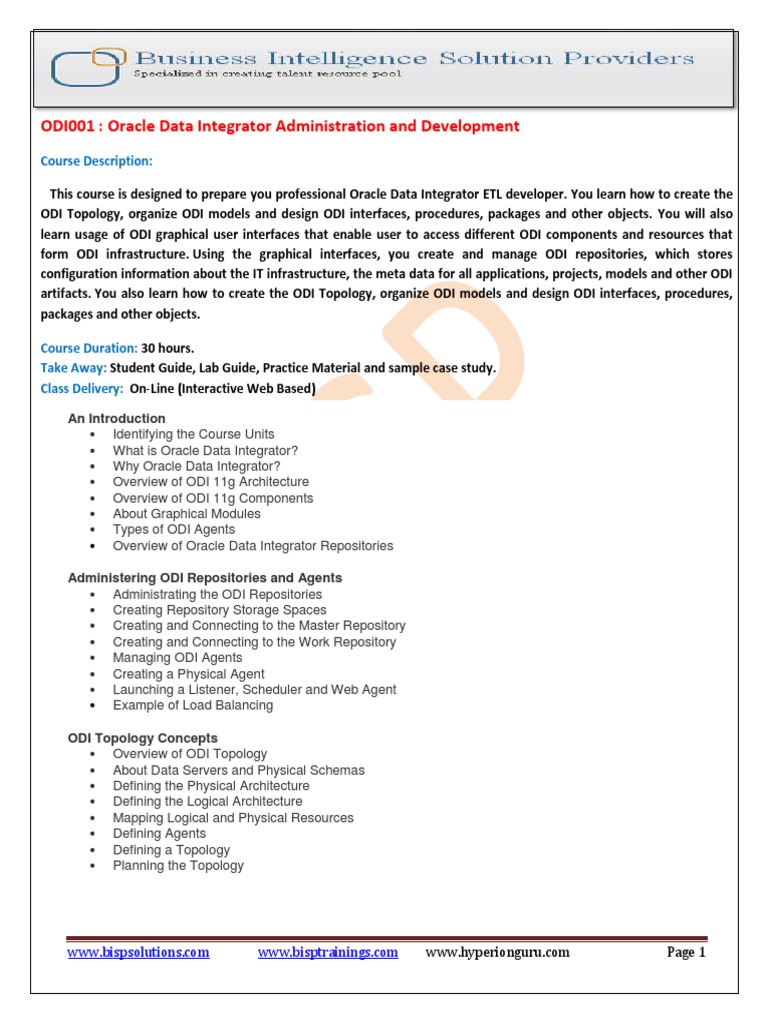 ODI Course Curriculumn | PDF | Oracle Database | Graphical User Interfaces