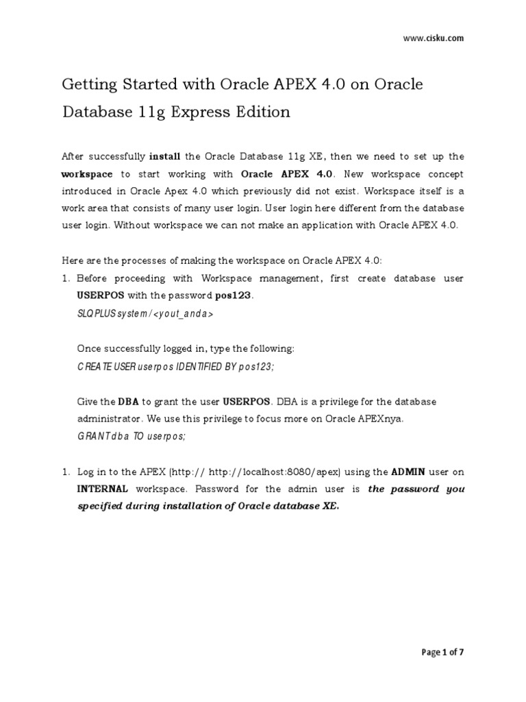 Getting Started With Oracle Apex 4 On Oracle Database 11g Express 