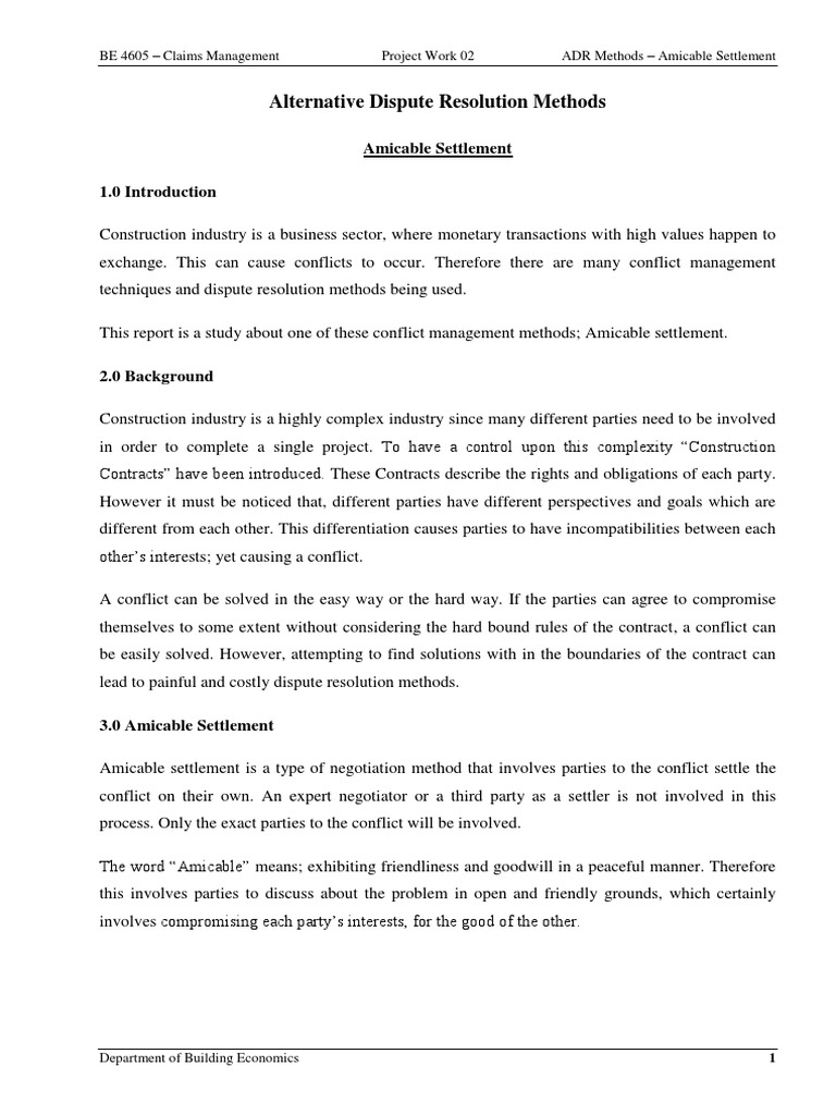Amicable Settlement | PDF | Alternative Dispute Resolution | Arbitration