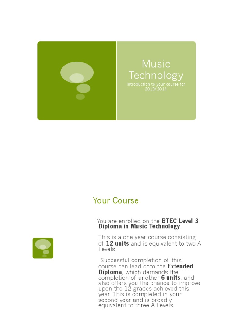 Intro To Music Technology | PDF | Diploma | Educational Assessment