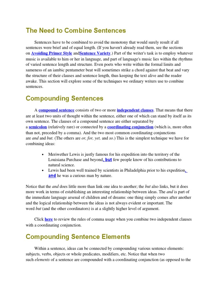 English Grammar - Sentence Combining Skills | PDF | Subject (Grammar ...