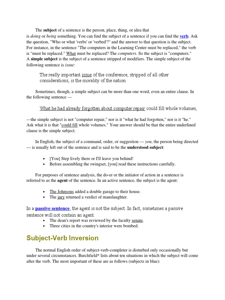 English Grammar - Subjects | PDF | Subject (Grammar) | Sentence ...