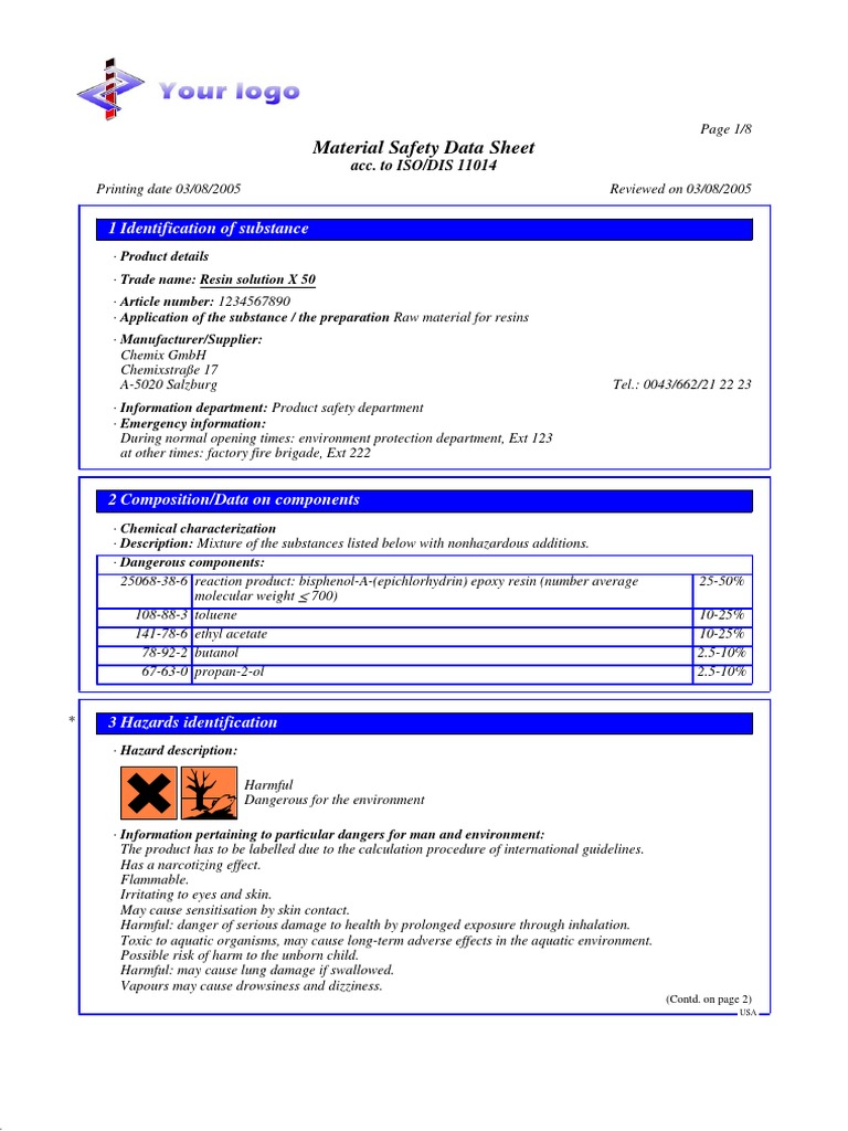 16 point msds format as per ISO-DIS11014.pdf | Dangerous Goods | Toxicity
