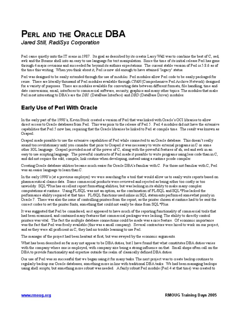 Perl and The Oracle DBA | PDF | Perl | Scripting Language