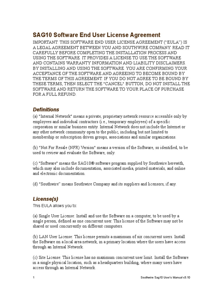 SAG10 Software End User License Agreement: Definitions | PDF | License ...