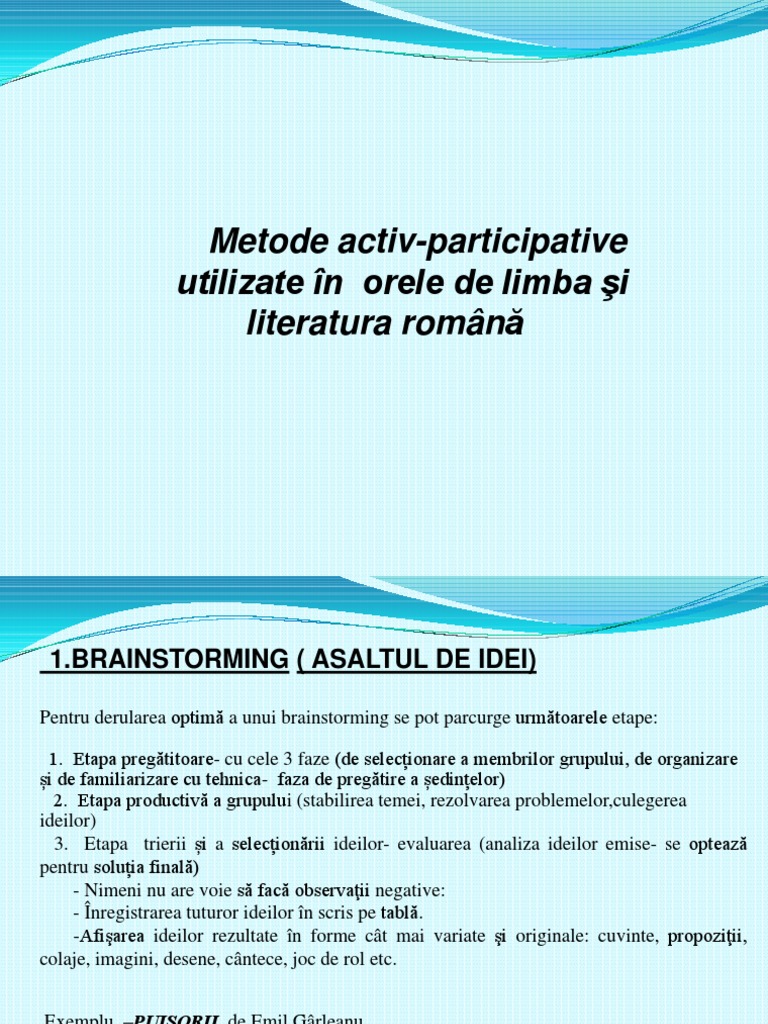 Metode Activ Participative Utilizate in Orele de Limba Romana | PDF