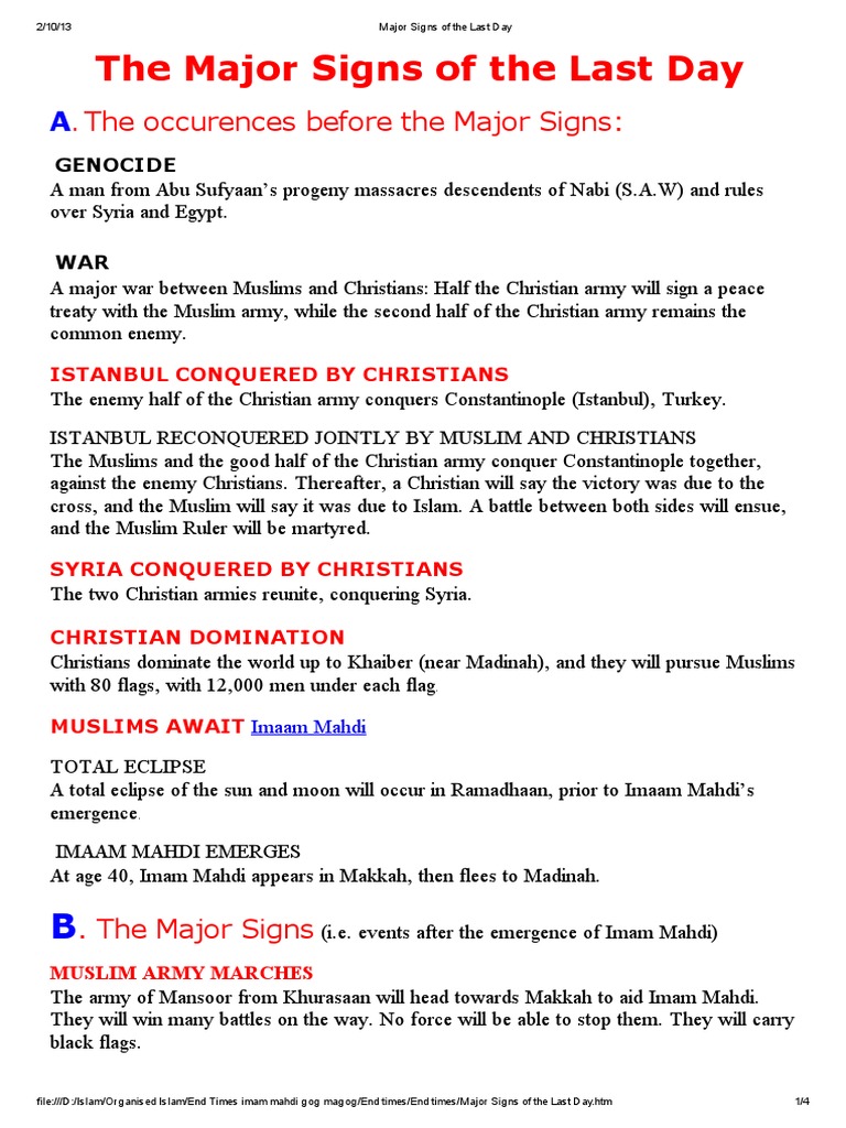 Major Signs of The Last Day | PDF | Abrahamic Religions | Monotheistic ...