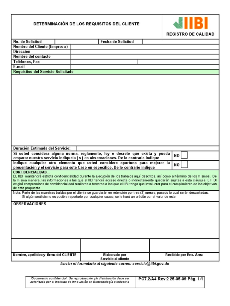 Formulario Determinación de Los Requisitos Del Cliente | PDF
