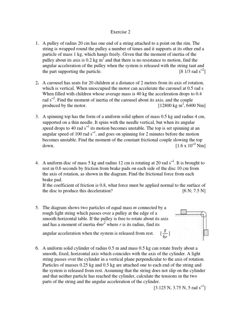 Rotational Dynamics Exercise 2 | PDF | Rotation Around A Fixed Axis | Rotation