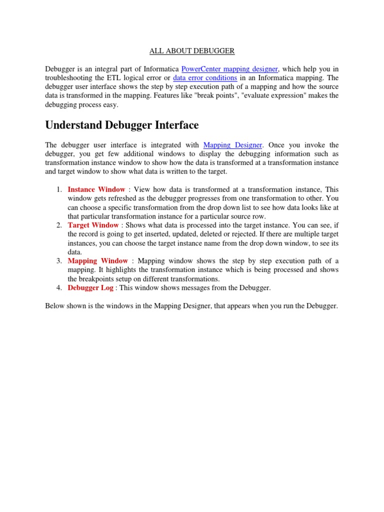 Debugging Mappings with Informatica PowerCenter: Understanding the Mapping Debugger Interface ...
