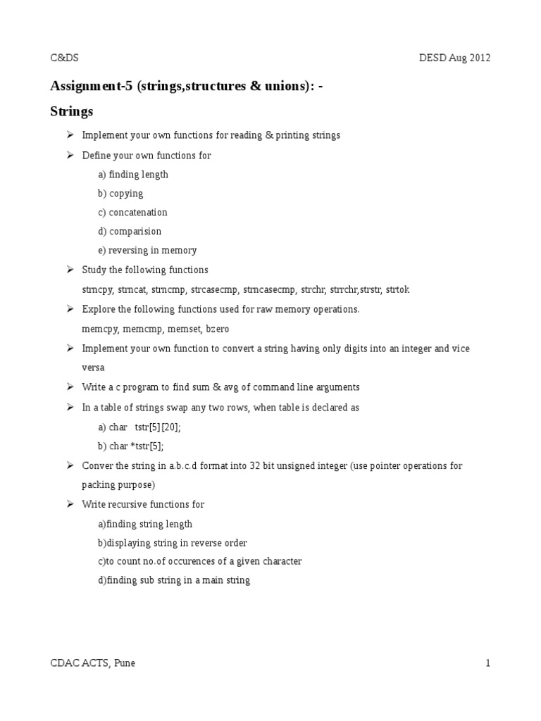Assignment-5 (Strings, Structures & Unions) : - Strings | PDF