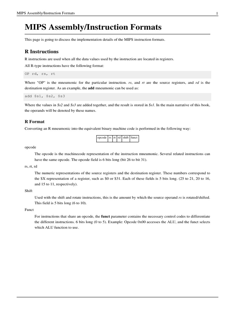 MIPS AssemblyInstruction Formats | PDF | Instruction Set | Computer ...