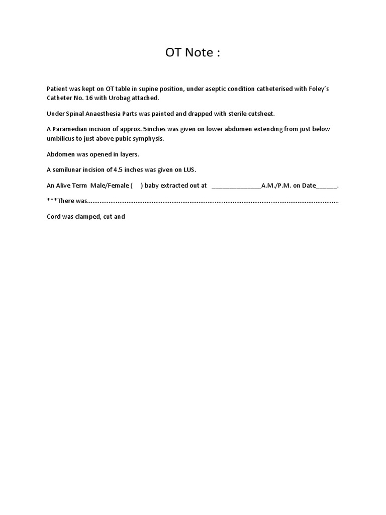 OT Note LSCS | PDF