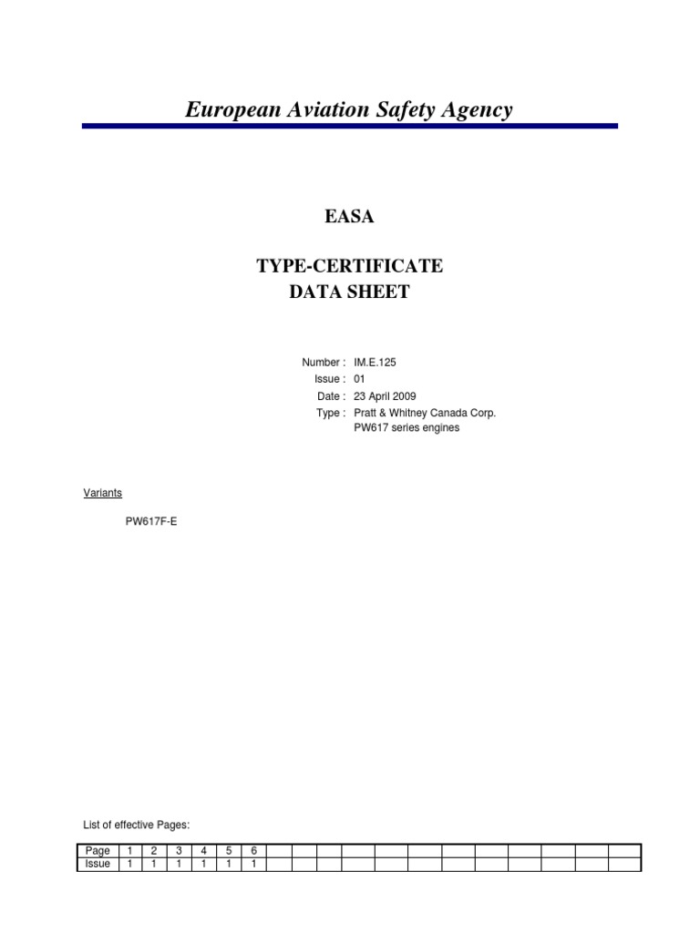 PW617F-E TCDS Issue 1 Certif | PDF | Rotating Machines | Gas Technologies